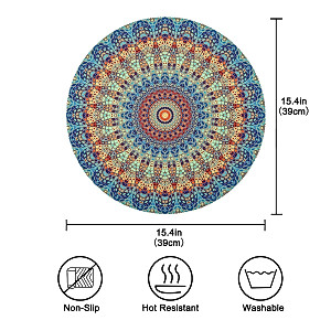 Qilmy Mandala Round Placemats Non-Slip Washable Polyester Table Mats Set of 4 Heat Resistant Placemats for Kitchen Dining Table Decoration