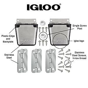 Igloo Cooler Heavy-Duty Stainless Steel Parts Kit - 2 Latches, 3 Hinges, Latch Posts & Screws