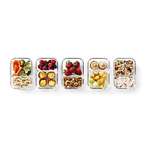 Pyrex Mealbox 10-Pc Bento Box Set, 2.3-Cup Divided Glass Food Storage Containers Set, Non-Toxic, BPA-Free Latching Lids, Freezer, Microwave and Top-Rack Dishwasher Safe, Compartment Bento Lunch Box