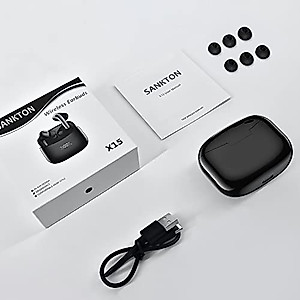SANKTON True Wireless Earbuds, TWS Bluetooth Headphones Stereo Sound Earphones, 55H Playtime Wireless Charging Case, Sweat Proof Dual Bluetooth 5.1 Headset for Sports