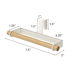YAMAZAKI Cabinet Door Dish Home Towel Hanger, | Steel + Wood | Kitchen Organizer, One Size, White