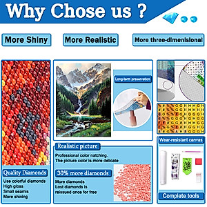 LELEMON Diamond Painting Kits,Waterfall Diamond Art for Adults,Mountain 5d Diamond Painting Kits for Adults,Scenery Diamond Art Kits with Diamond Painting Accessories for Home Wall Decor 12 x 16inch