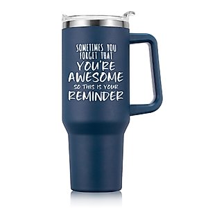 NOWWISH Inspirational Gifts for Men, Sometimes You Forget You're Awesome 40 oz Tumbler with Handle and Straw, Birthday Gifts for Him Husband Dad and Boyfriend - Navy Blue