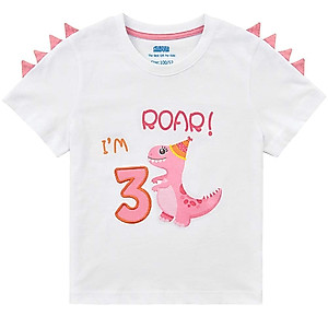AMZTM 3rd Birthday Girl T-Shirt Dinosaur Party B-Day Themed Tee Gift for Toddler (US, Age, 4 Years, White)