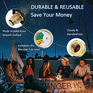 2 Pack POL Propane Tank Adapter with Gauge Converts POL LP Tank Service Valve to QCC1 / Type 1, Old to New Connection Type, 5-100lb Propane Tank Gauge for RV Camper, BBQ Gas Grill, Heater, etc