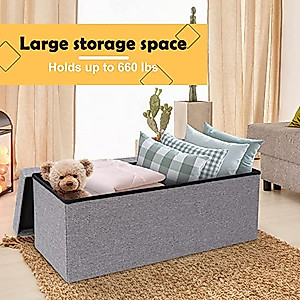 ZenStyle 43Inches Storage Ottoman Bench, Folding Footrest Padded Seat, Storage Chest Long Shoes Bench with Divider, Holds up to 660 lbs, for Living Room, Entryway, Bedroom, Dark Gray