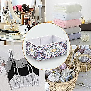 Kigai Floral Mandala Fabric Storage Bin 11" x 11" x 11" Cube Baskets Collapsible Store Basket Bins for Home Closet Bedroom Drawers Organizers