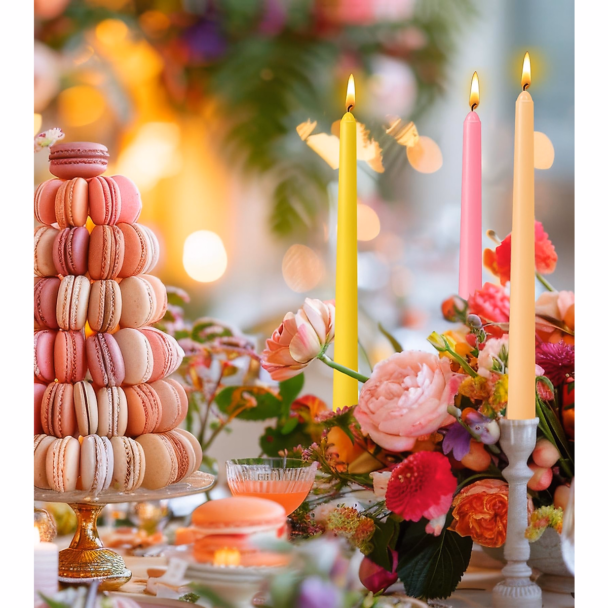 12 Pack 10 inch Multi-Color Taper Candle Set for Holiday Dinner Party, Unscented Long Candlesticks, Dripless and Smokeless, 7-8 Hours Burn