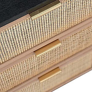 Benjara Dana 47 Inch Wood Sideboard Cabinet, 3 Drawers, Rattan Doors, Modern, Brown and Black