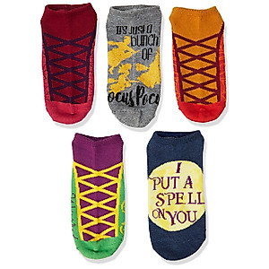 Disney Women's Hocus Pocus 5 Pack No Show, Assorted Grey, Fits Sock Size 9-11 Fits Shoe Size 4-10.5