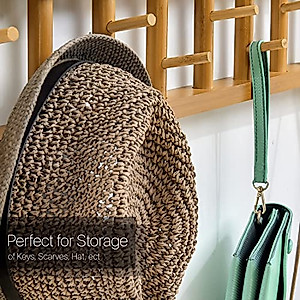 MoNiBloom Coat Rack Wall Mount 8 Pegs Long Bamboo Hooks for Hanging Backpack Coat Towel Hat Bag for Entryway, Hallway, Kitchen, Bedroom, Natural