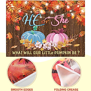 Moukeren 7 x 5 ft Fall Pumpkin Gender Reveal Backdrop He or She What Will Our Little Pumpkin Be Photography Background Party Supplies Thanksgiving Baby Shower Decoration Banner Photo Booth Props