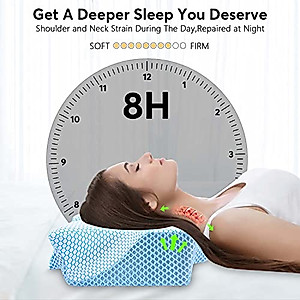 Anvo Cervical Neck Pillow for Neck and Shoulder Pain - Memory Foam Neck Pillows for Pain Relief Sleeping, Side Sleeper Pillow, Contour Orthopedic Soft Pillow for Back Stomach Sleeper - Blue