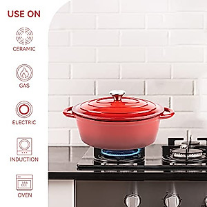 Kerilyn 4.5 QT Enameled Oval Dutch Oven Pot with Lid and Dual Handles, Cast Iron Dutch Oven for Cooking, Bread Baking, Non-stick Enamel Coated Cookware (Red)