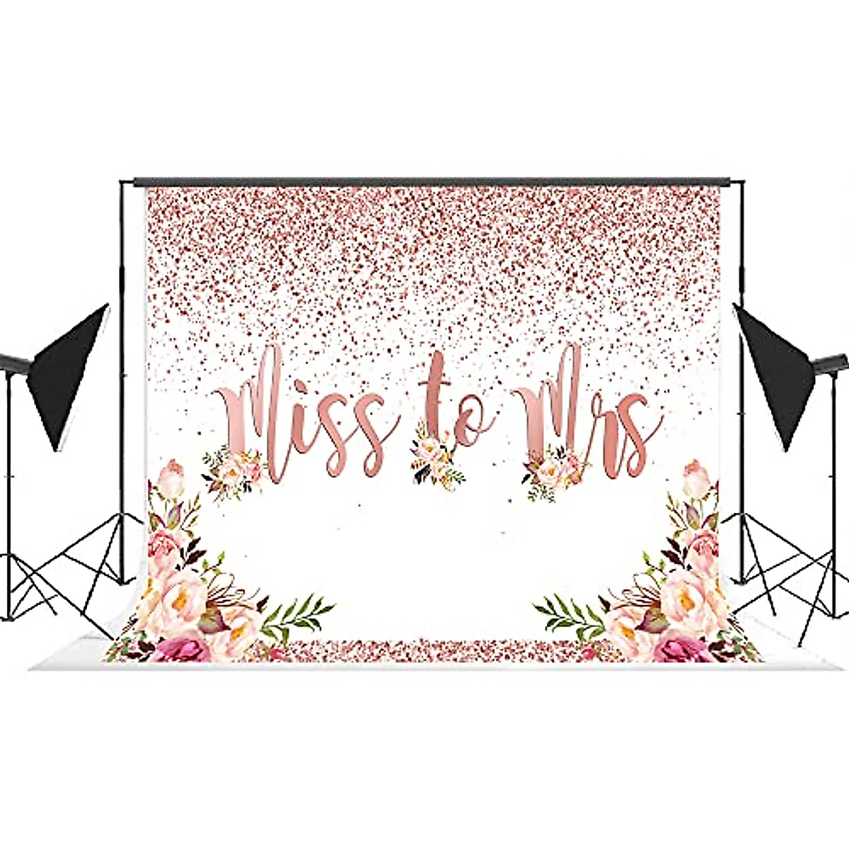 Lofaris Rose Gold Miss to Mrs Bridal Shower Photography Backdrop Pink Floral Glitters Confetti Wedding Bride to Be Engagement Photography Background Party Banner Photo Booth Prop 7x5ft