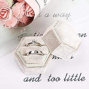 Etercycle Velvet Jewelry Ring Box, Hexagon Premium Gorgeous Vintage Double Ring Gift Box with Detachable Lid for Proposal Engagement Wedding Ceremony(Beige)