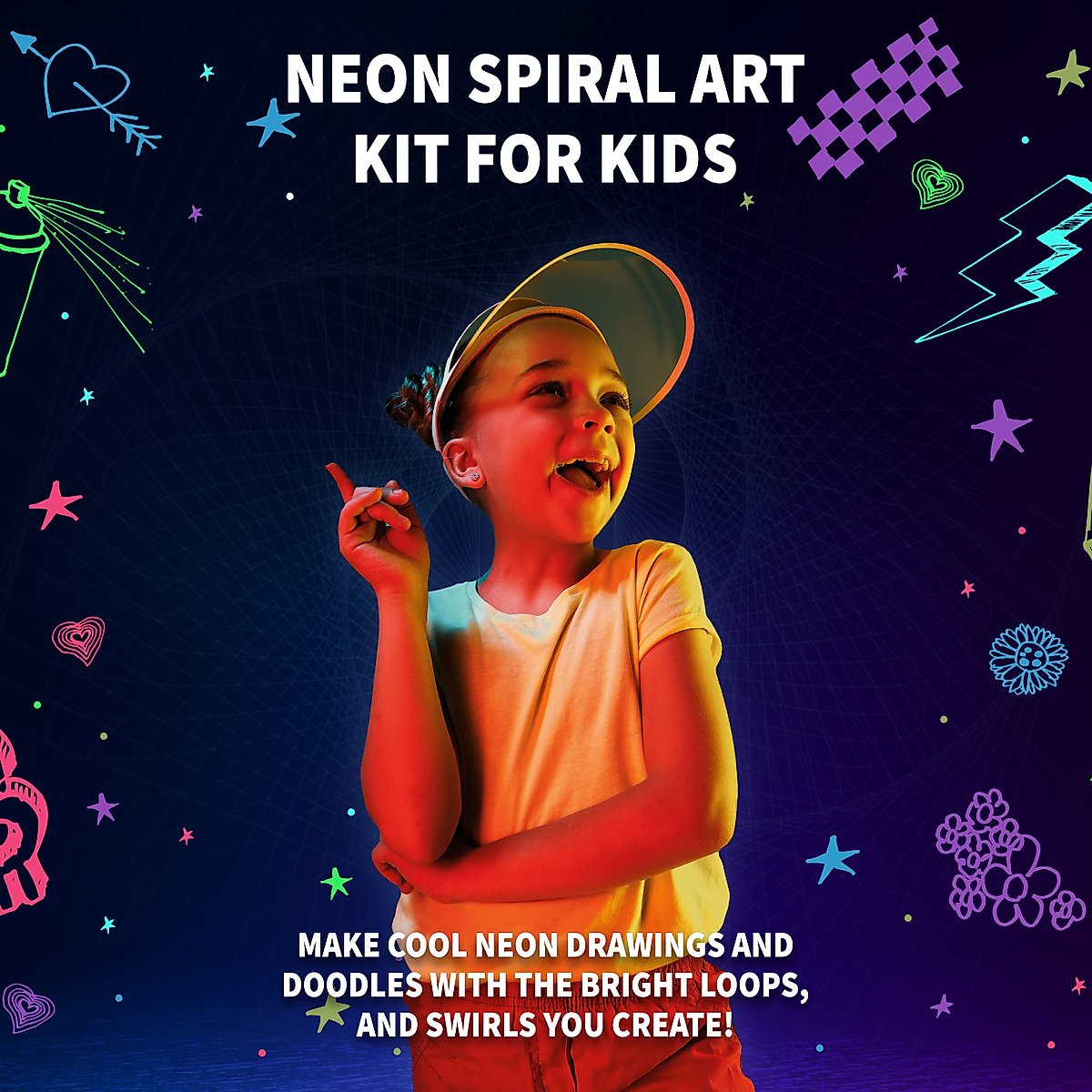 SpiceBox Spiral Art Drawing Kit for Kids, Neon Art Set, Stencil Draw Tools Children’s Creative Activities, 14 Twisted Projects, Step by Step Instruction, Age Range 8+