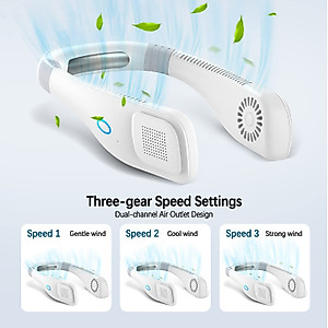 YUSSOT Neck Fan, Portable Neck Fan Rechargeable, Hands Free Bladeless Fan, Battery Powered Wearable Personal Fan, Low Noise Long Time Use 360° Cooling Bladeless Personal Cooling Fan, 3 Speeds White