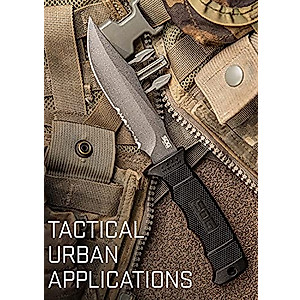 SOG Fixed Blade Knives - Seal Pup Tactical Knife Survival Knife and Hunting Knife w/ 4.75 Inch Blade and MOLLE Knife Sheath & GRN Grip (M37N-CP) , black