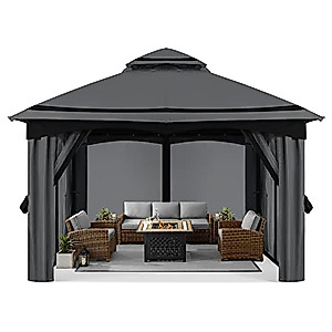 MASTERCANOPY 10x10FT Outdoor Patio Gazebo with Mosquito Netting for Backyard, Patio, Garden Dark Grey