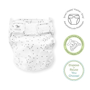 Amazing Baby Hybrid Cloth Diaper Cover with Pocket-Sling, Med, Sz 3 (12-25 lbs), Use with Boosties Inserts, Confetti, SmartNappy Set includes Cotton Knit Cover + Tri-fold Insert + Booster Pad