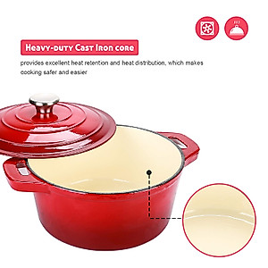 Puricon 5.5 Quart Enameled Cast Iron Dutch Oven with Lid, 5.5 QT Deep Round Dutch Oven Pot with Dual Handles -Red