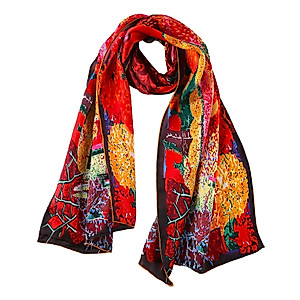 Yangtze Store YangtzeStore Women's 100% Luxurious Long Silk Scarf Classic Art Collection (Red), 63" x 17"