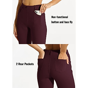 Willit 33" Women's Yoga Dress Pants Straight Leg Work Slacks Stretchy Office Casual Pants 4 Pockets Belt Loops Burgundy L
