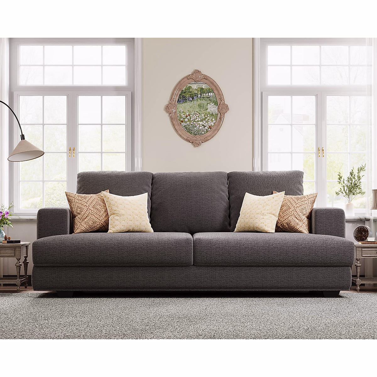 Merluxy Sofa, 3 Seater Comfy Couch Sofa- Extra Deep Seated Oversized Sofa, 97" Wide Modern Couches for Living Room, Bedroom and Office (Grey,Chenille)
