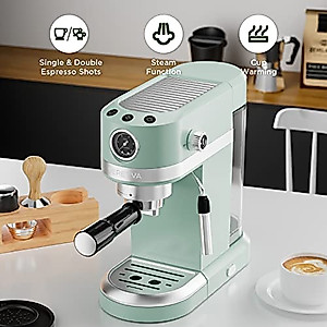 Neretva 20 Bar Espresso Coffee Machine with Steam Wand for Latte Espresso and Cappuccino, Compact Espresso Maker For Home Barista, 1350W Premium Italian High Pressure - Mint Green
