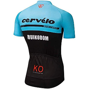 Men Cycling Jersey Team Bike Shirts Short Sleeves and Bib Shorts Set Biking Clothing C78 (F,Medium)