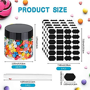Mimorou 100 Pcs Plastic Jars with Lids Wide Mouth Round Clear Containers, Black Pen and Labels Refillable Airtight Travel Storage Leak Proof Small for Storing Dry Food, Makeup, Honey, Butter (2 oz)