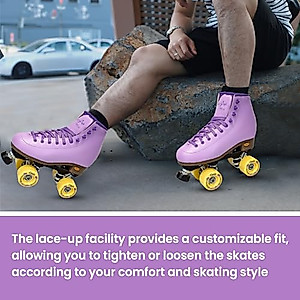 Sure-Grip Oasis Outdoor Roller Skates for Men & Women | High Rebound Soft 57mm 82A Urethane Wheels & ABEC 3 Bearings | Nylon Sole with Strong Trucks - Lace Up Facility - Made in USA (Lavender Color)