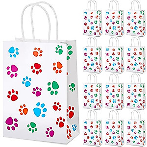 24 Pieces Paw Printed Bags Puppy Dog Paw Print Treat Bags Party Favors Bag Paper Paw Print Goodie Bags for Dog Pet Party Favors, 5.9 x 3.1 x 8.3 Inch