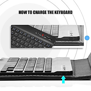 ELIATER Portable Bluetooth Keyboard with Leather Case Cover with for 4.5''-6.8'' iOS, Android and Windows Smart Phones, Detachable with Kickstand