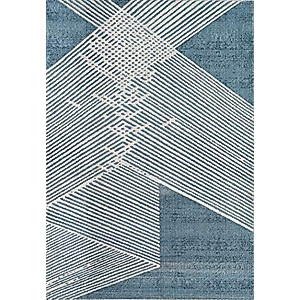 Abani Rugs Blue & Beige Diagonal Lines Area Rug Modern Style, Vista Collection | Turkish Made Superior Comfort & Construction | Stain Shedding Resistant, 7'9" x 10'2" Rectangle