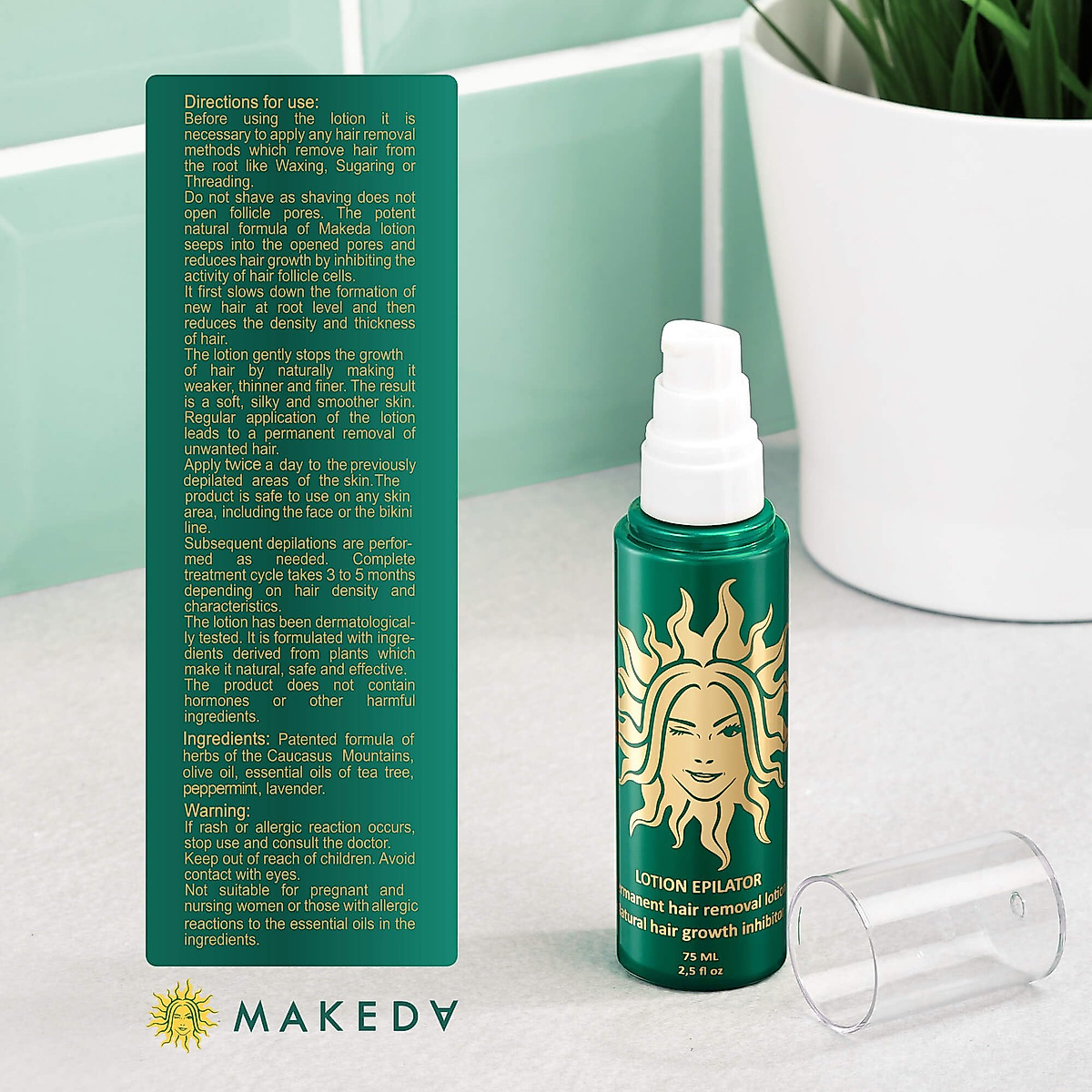 Makeda 2in1 Natural Hair Growth Inhibitor & Post Waxing Solution for Ingrown Hair Treatment - Hair Remover Lotion for Body Face Private Area Pubic Bikini Leg - Painless Hair Removal for Women and Men