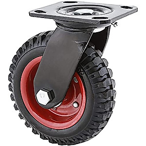 POWERTEC 6 Inch Caster Wheels, Heavy Duty Swivel Plate Casters with Rubber Knobby Tread for Workbench, Dolly, Cart, Trolley, Wagon and Chicken Coop, Large Rubber Castor Wheels, 1PK (17050)