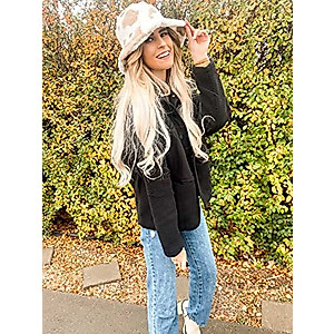 PRETTYGARDEN Women 2023 Fall Fleece Jacket Long Sleeve Casual Winter Lapel Button Fuzzy Sherpa Coats Outerwear with Pockets (Black, Medium)
