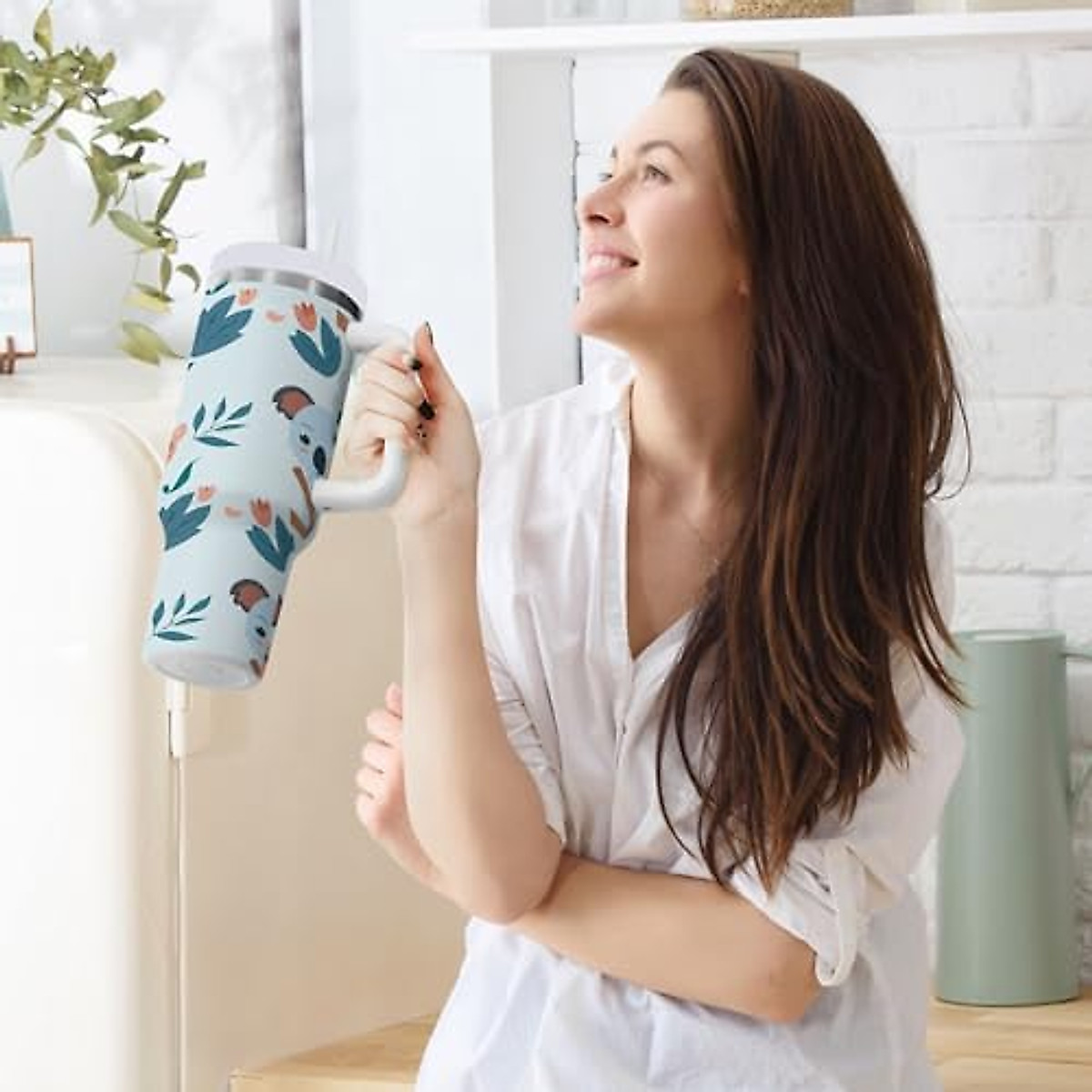 RPLIFE Cute Koalas Blue 40oz Tumbler with Handle, Stainless Steel Tumbler with Straw, Tumbler for Men