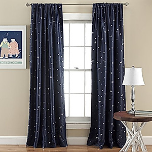 Lush Decor Room Darkening, Energy Efficient (Pair), 84” x 52”, Navy Star Blackout Curtains-Window Panel Set, L, 2 Count