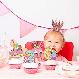 36pcs Donut Cupcake Toppers - Donut Birthday Party Supplies - Grow Up Theme - 2nd Birthday Cake Topper Decorations