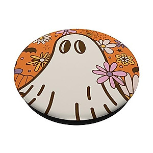 Retro 70s Hippie Floral Ghost Halloween PopSockets Standard PopGrip