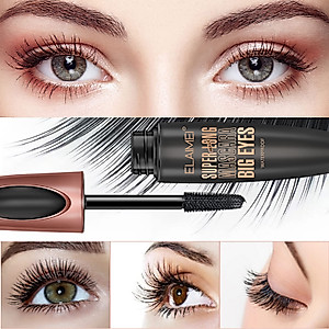 4D Silk Fiber Big Eye Lash Mascara, Mascara Black Volume And Length Intense Long Lasting, Waterproof No Clumping, Lengthening Thicking Volumizing Luxuriously Longer Mascara