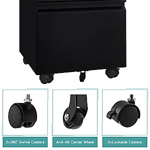 MIIIKO 3 Drawer File Cabinet, Metal Filing Cabinet with Lock Rolling Wheels, Office Storage Under Desk,Deep Drawers for Hanging Legal Letter Fill, Full Assembled Except Casters