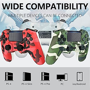 Dliaonew Wireless Controller for PS4, 2 Pack Remote Control Compatible with PS4/Slim/Pro with Dual Vibration/Audio/Six-axis Motion Sensor/Game Joystick - Camo Red + Camo Green