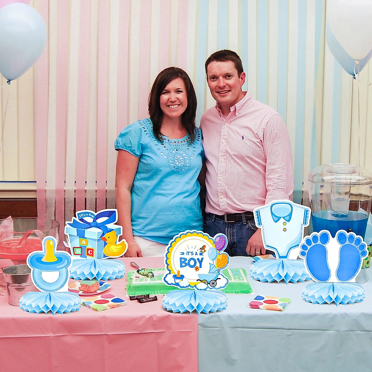 9 Pieces Blue Baby Boy Honeycomb Centerpieces Table Decor, It's a Boy Welcome Newborn Pattern Table Topper Ornaments Signs for Gender Reveal Baby Shower Party Decorations Photo Booth Props