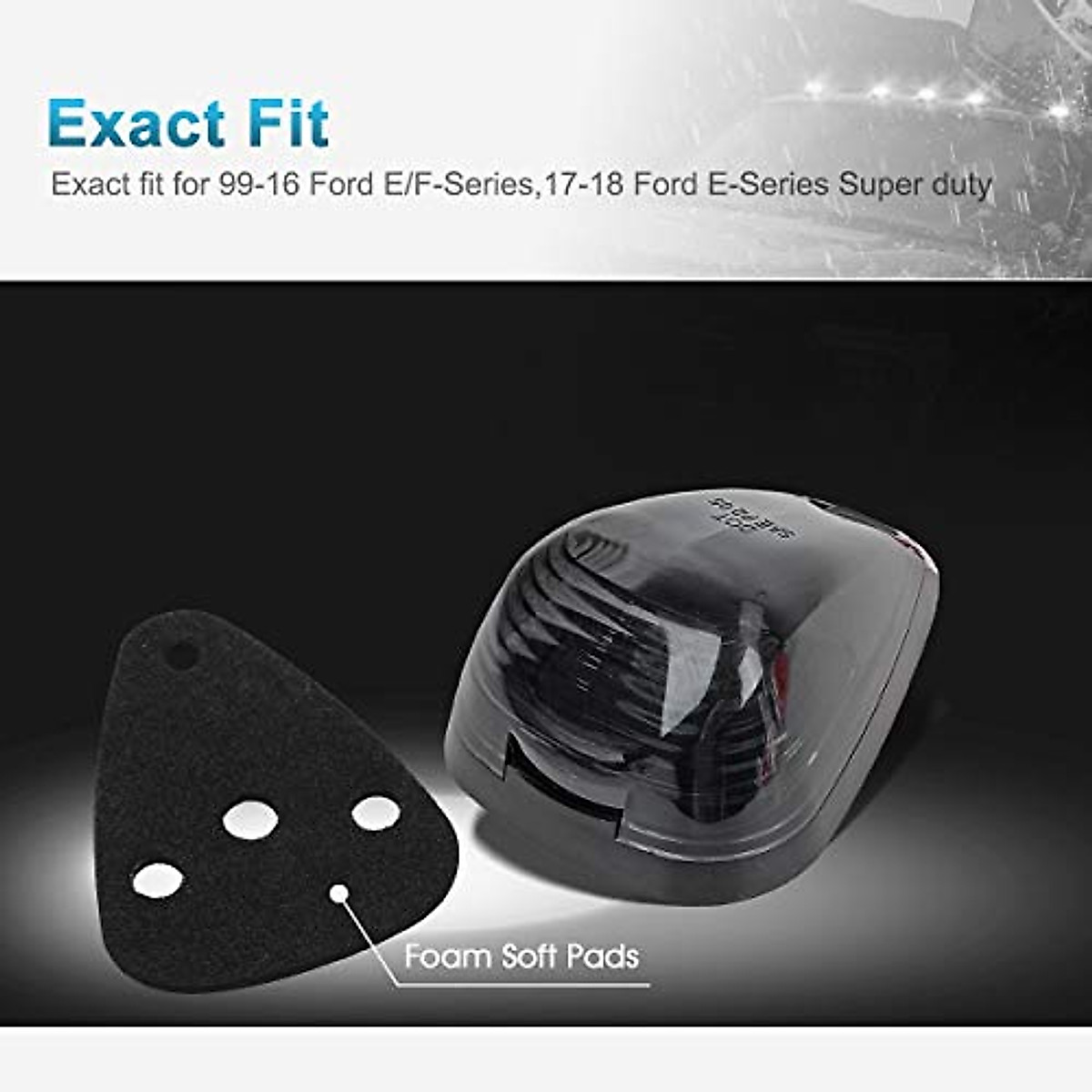 Partsam 5X Black Smoke Lens Cab Roof Marker Running Lamps w/White LED Lights Compatible with Ford F150 F250 F350 F450 F550 F650 F750 E150 E250 E350 E450 1999-2016 Super Duty Pickup Trucks