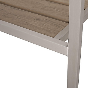 GDFStudio Outdoor Modern Aluminum Dining Chair with Faux Wood Seat (Set of 2), Natural and Silver