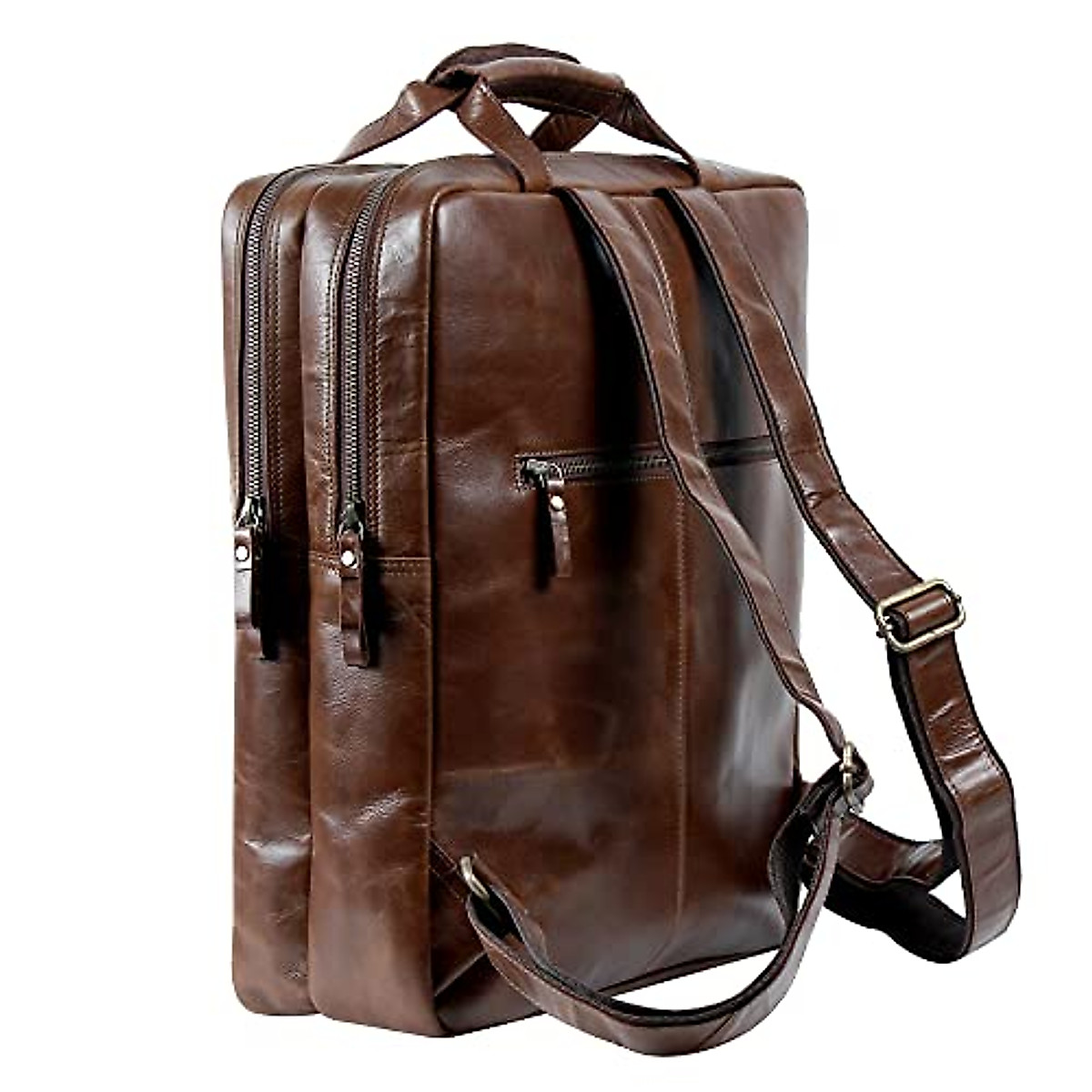 HULSH Leather Backpack For men and women 18 Inch - Full Grain Vintage Leather Laptop Backpack - Camping travel Rucksack Knapsack - Casual Bookbag Daypack with rustic look